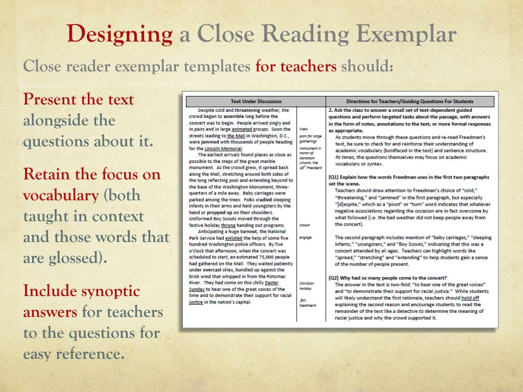 PPT - Tools for Teachers: Close Reading Exemplars Implementing Key ...