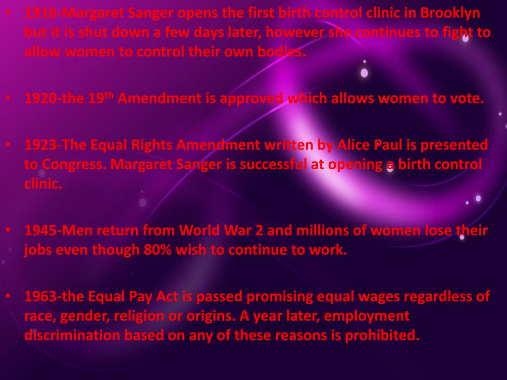 PPT - Timeline of key events Leading to Women’s Rights in north America ...