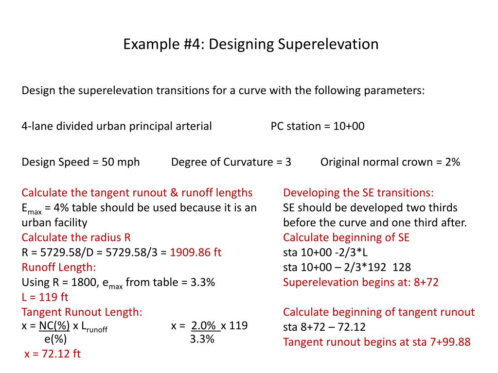 PPT - Example #4: Designing Superelevation PowerPoint Presentation ...