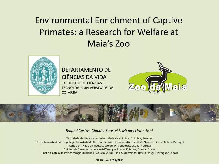 PPT - Environmental Enrichment of Captive Primates: a Research for ...