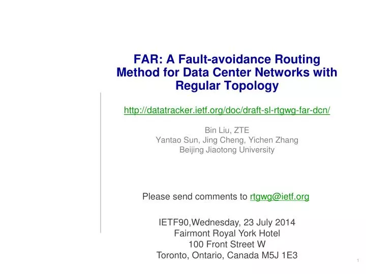 PPT - FAR: A Fault-avoidance Routing Method for Data Center Networks with Regular Topology ...