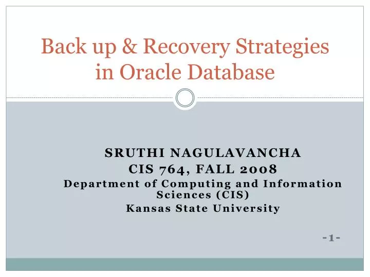 PPT - Back up & Recovery Strategies in Oracle Database PowerPoint ...