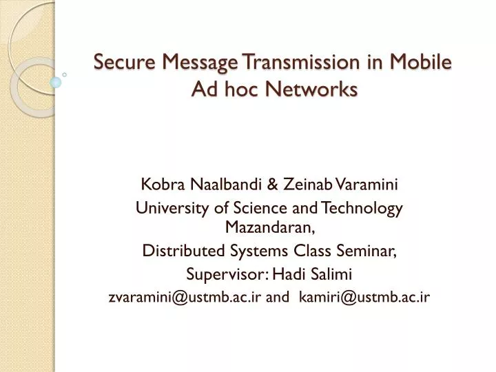 Ppt Secure Message Transmission In Mobile Ad Hoc Networks Powerpoint