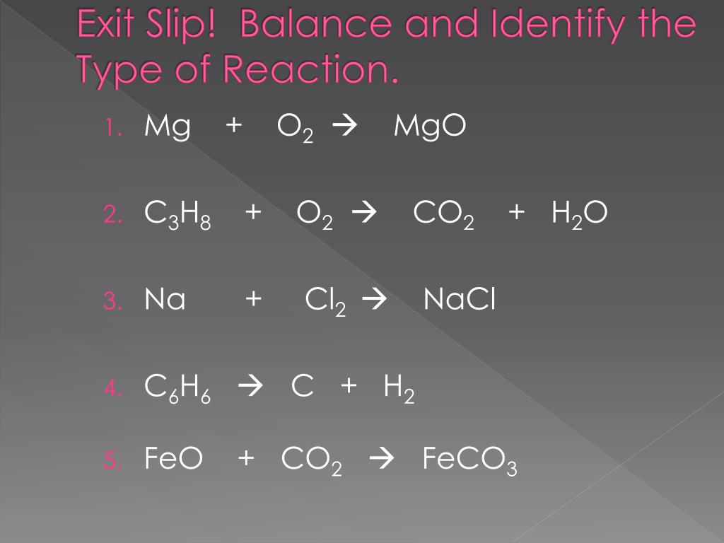 PPT - Balancing Chemical Equations and Types of Chemical Reactions ...