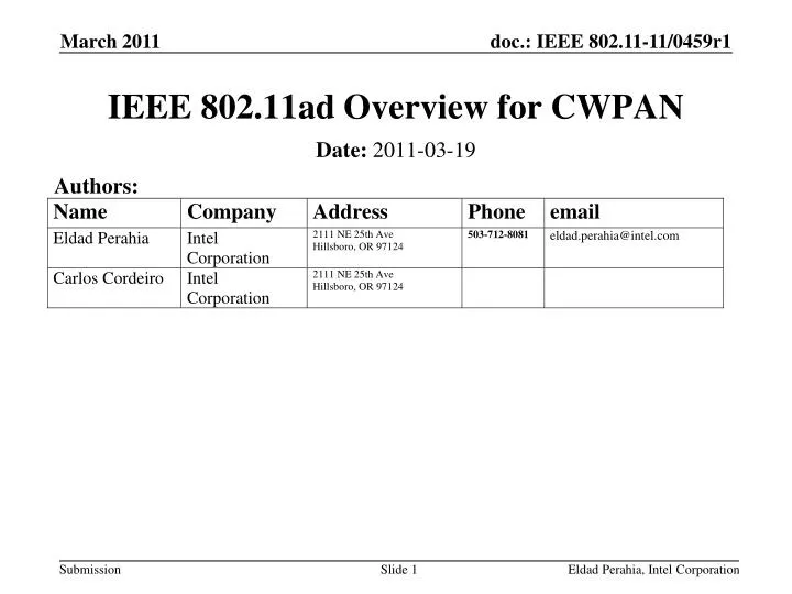 PPT - IEEE 802.11ad Overview for CWPAN PowerPoint Presentation, free ...