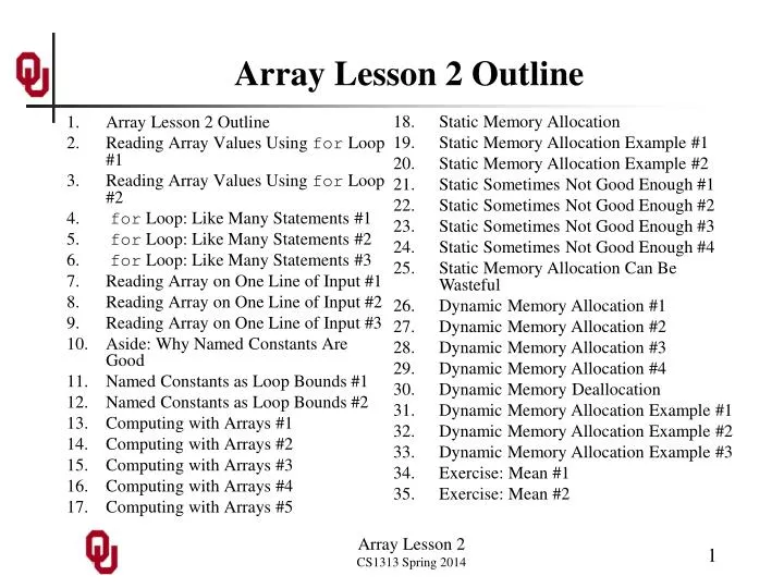 PPT - Array Lesson 2 Outline PowerPoint Presentation, free download ...