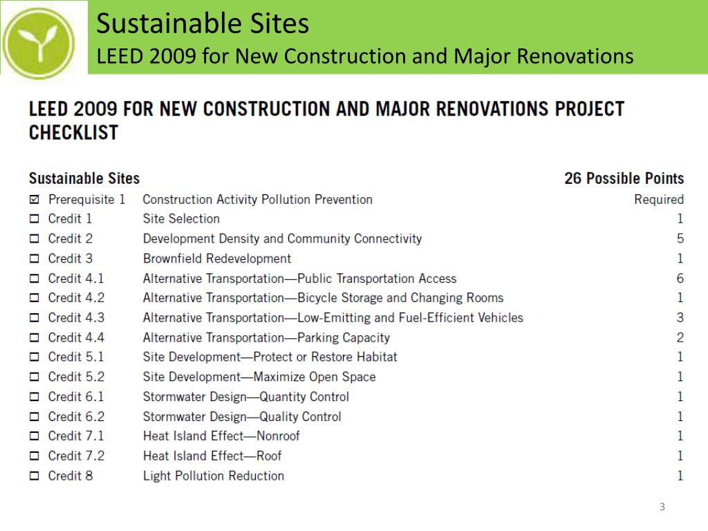 PPT - Sustainable Sites LEED 2009 for New Construction and Major ...