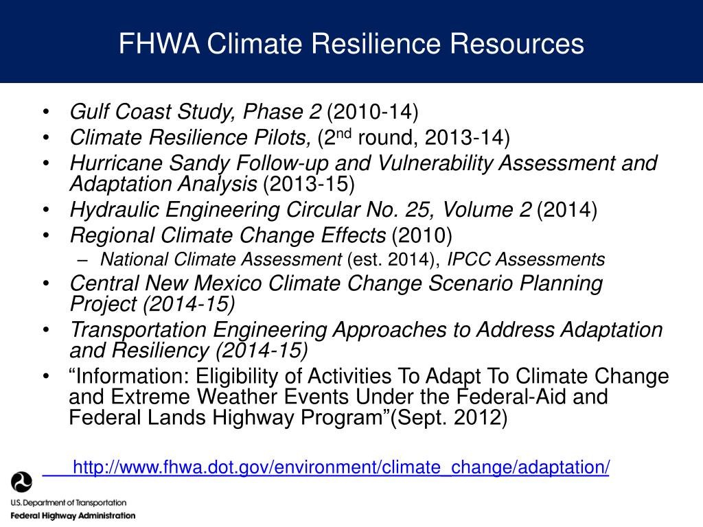 PPT - FHWA Climate Change Adaptation Activities and F unding ...