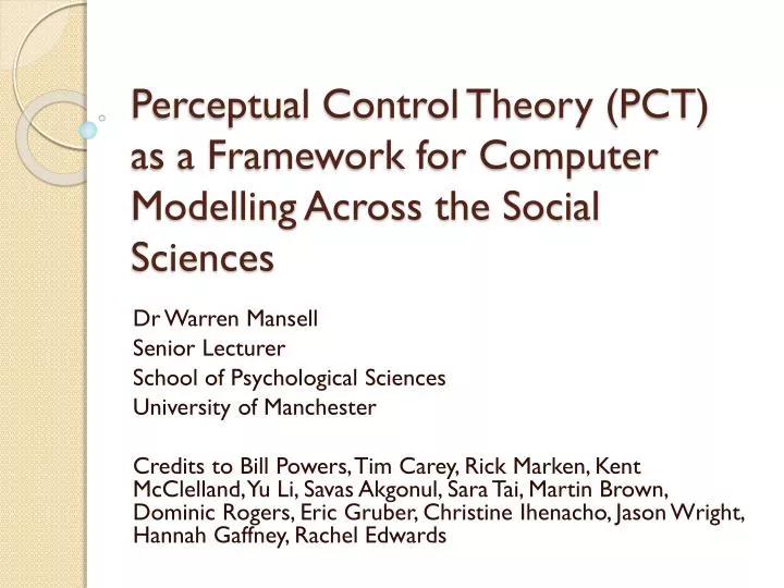 PPT - Dr Warren Mansell Senior Lecturer School of Psychological ...