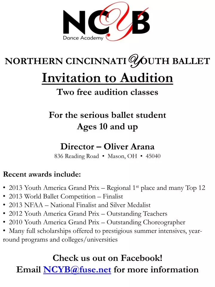 PPT - NORTHERN CINCINNATI Y OUTH BALLET Invitation to Audition Two free ...