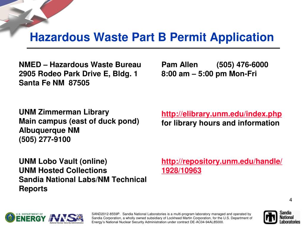 PPT - HAZARDOUS WASTE PERMITS Sandia National Laboratories Albuquerque ...