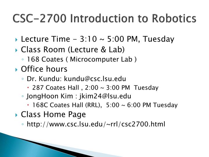 PPT - CSC-2700 – (3) Introduction to Robotics PowerPoint Presentation ...