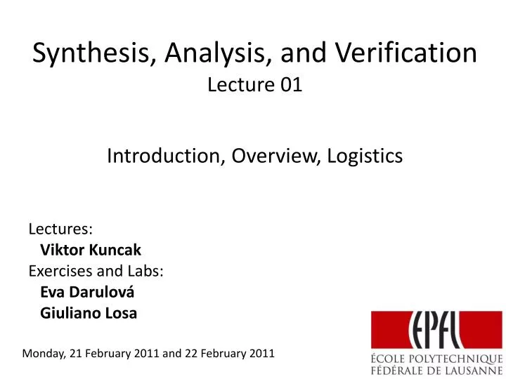 PPT - Synthesis, Analysis, and Verification Lecture 01 PowerPoint ...