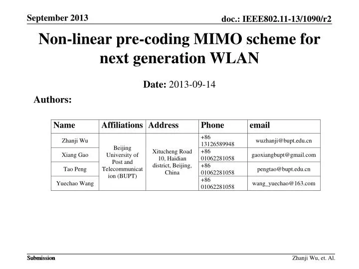 Ppt Non Linear Pre Coding Mimo Scheme For Next Generation Wlan