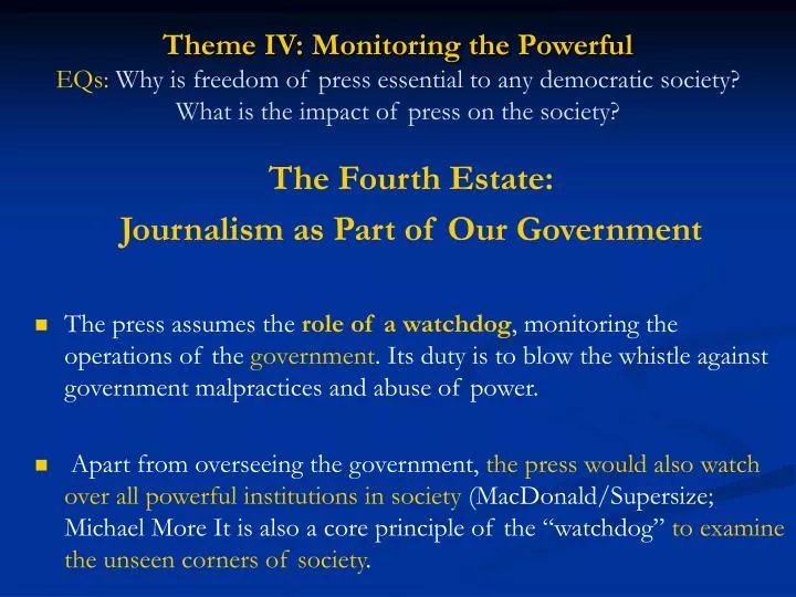 PPT - The Fourth Estate: Journalism as Part of Our Government ...