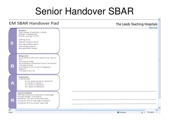PPT - Improving handover in the ED setting “SBAR“ PowerPoint ...