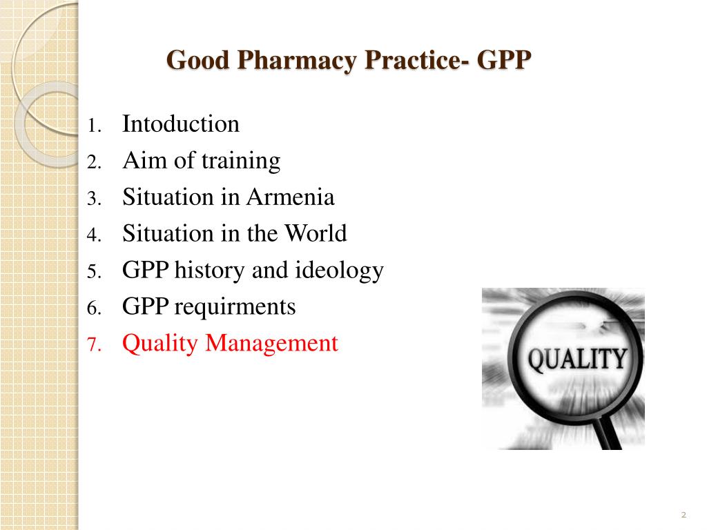 PPT - Good Pharmacy Practice- GPP Part 7. Quality Management Hasmik ...