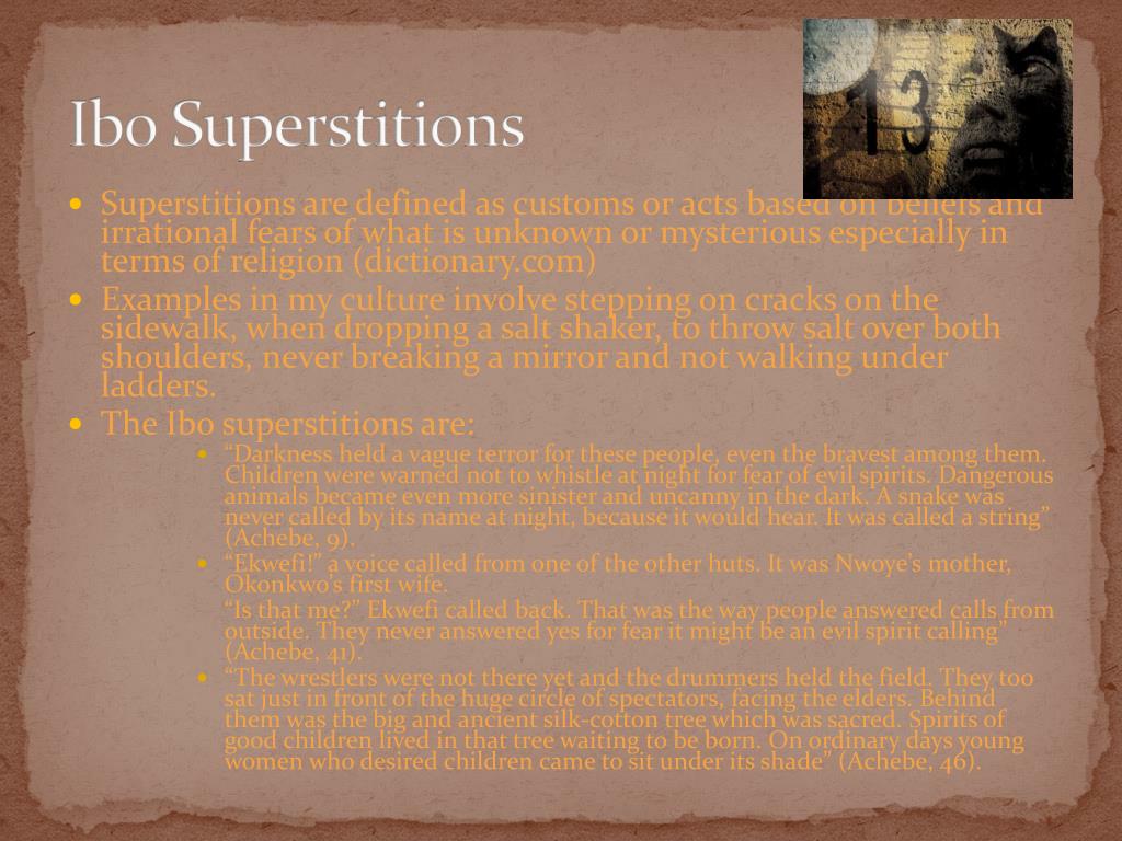 PPT - Ibo Religion, Chi, Superstitions, Agbala, Oracle, and Sacrifices ...