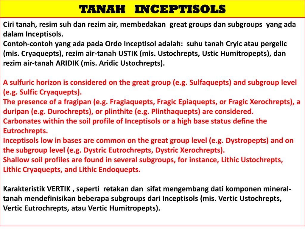 PPT - BAHAN KAJIAN MK. DASAR ILMU TANAH TANAH INCEPTISOLS PowerPoint ...