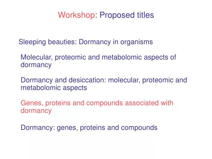 PPT - Workshop : Proposed titles PowerPoint Presentation, free download ...