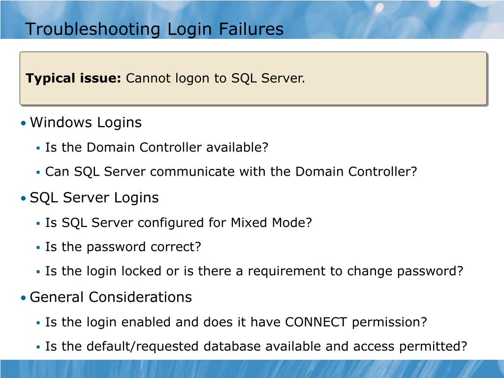 PPT - Module 20 Troubleshooting Common SQL Server 2008 R2 ...