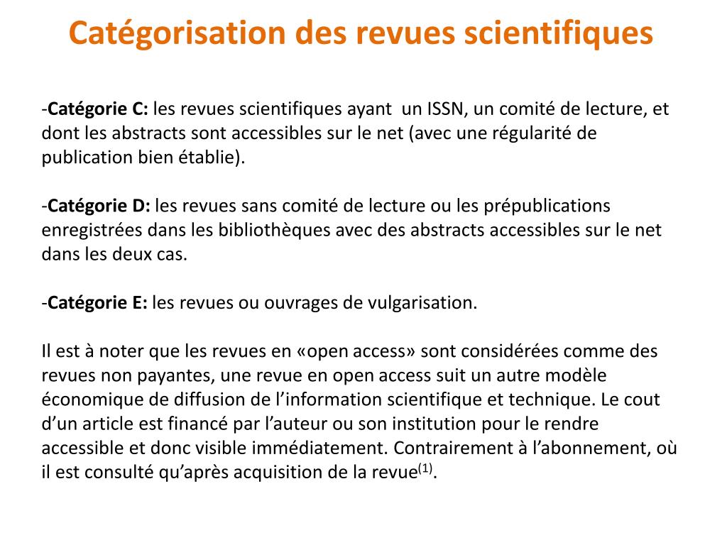 PPT - Eléments de réflexion sur la classification, les revues et les ...