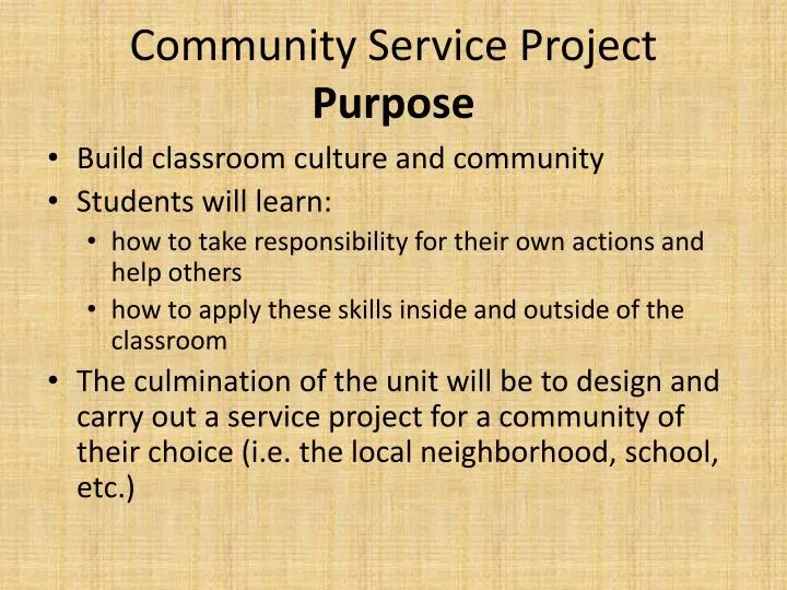 PPT - Community Service Project Purpose PowerPoint Presentation, free ...