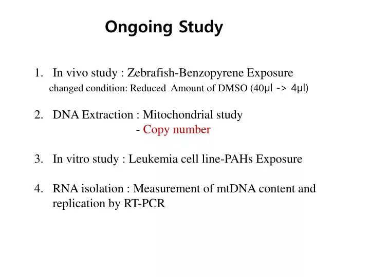 PPT - In vivo study : Zebrafish - Benzopyrene Exposure PowerPoint ...