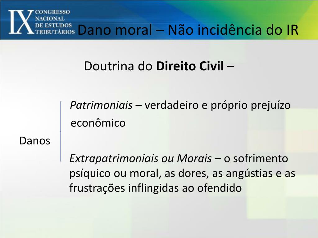 PPT - O STJ e a não incidência do IR nas indenizações por danos morais ...