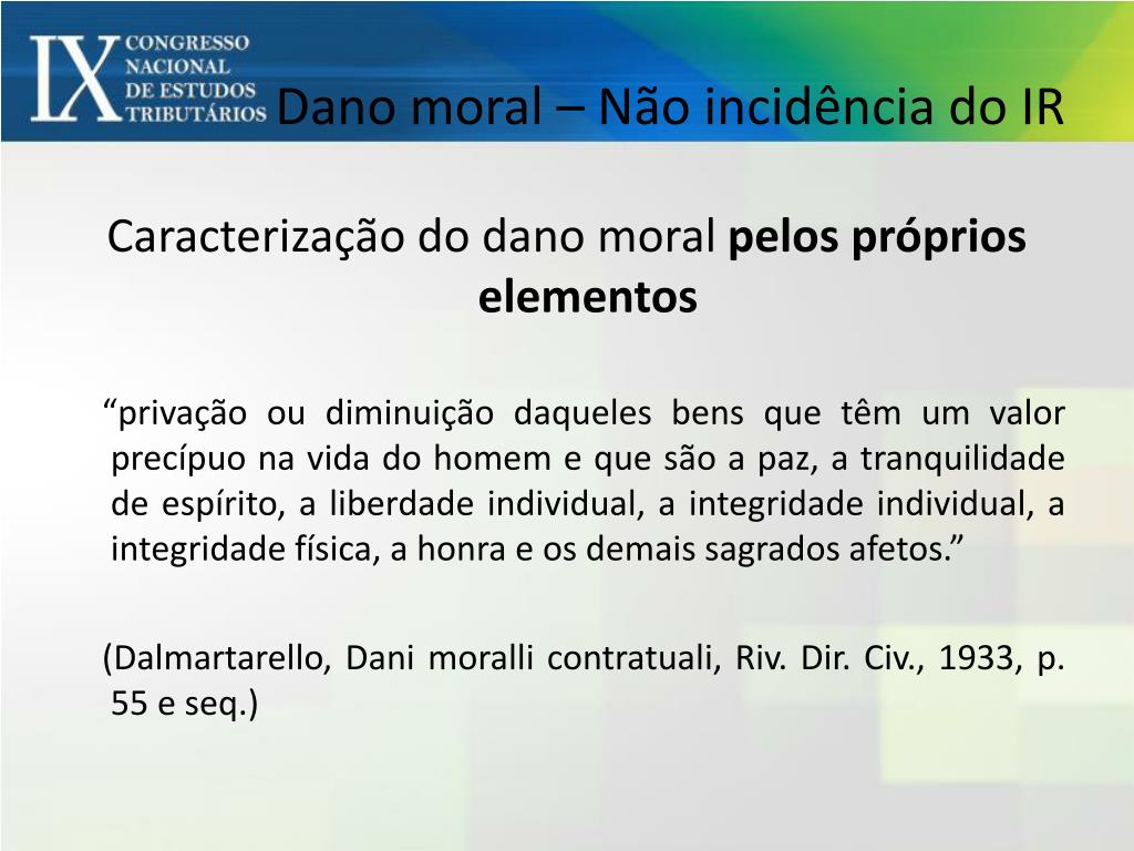 PPT - O STJ e a não incidência do IR nas indenizações por danos morais ...