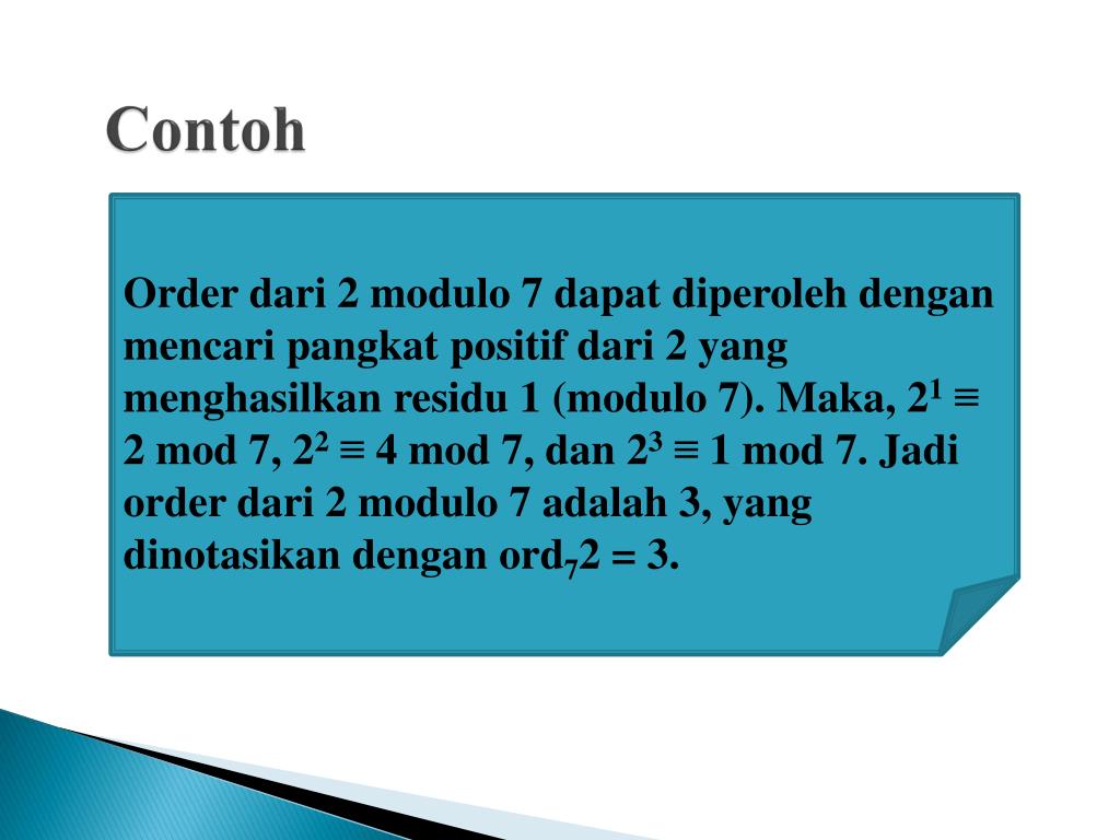 PPT - KARAKTERISTIK BILANGAN BULAT MODULO m YANG MEMILIKI AKAR PRIMITIF ...