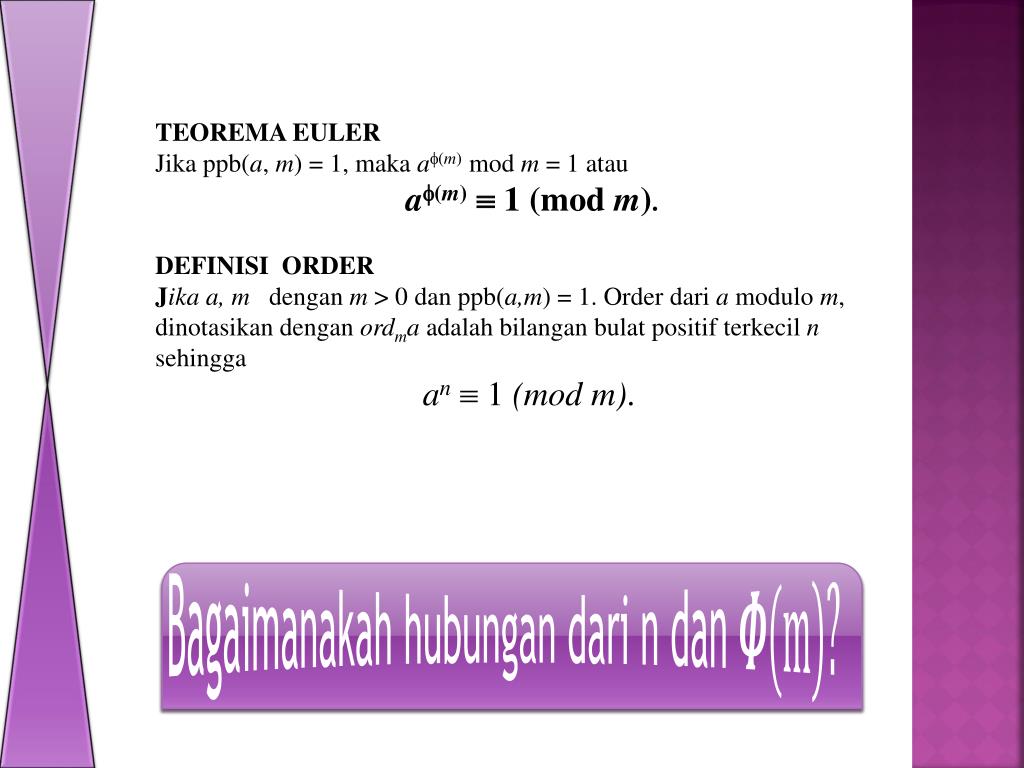 PPT - KARAKTERISTIK BILANGAN BULAT MODULO m YANG MEMILIKI AKAR PRIMITIF ...