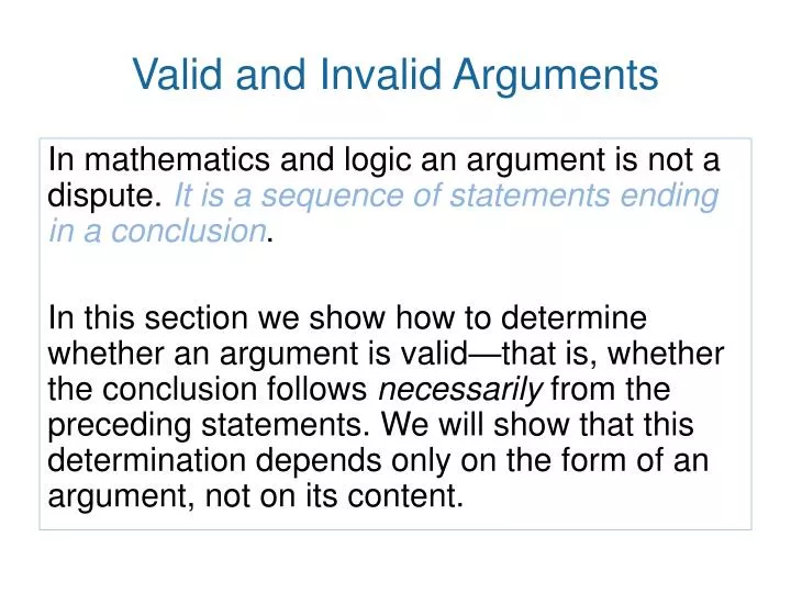 PPT Valid And Invalid Arguments PowerPoint Presentation Free 