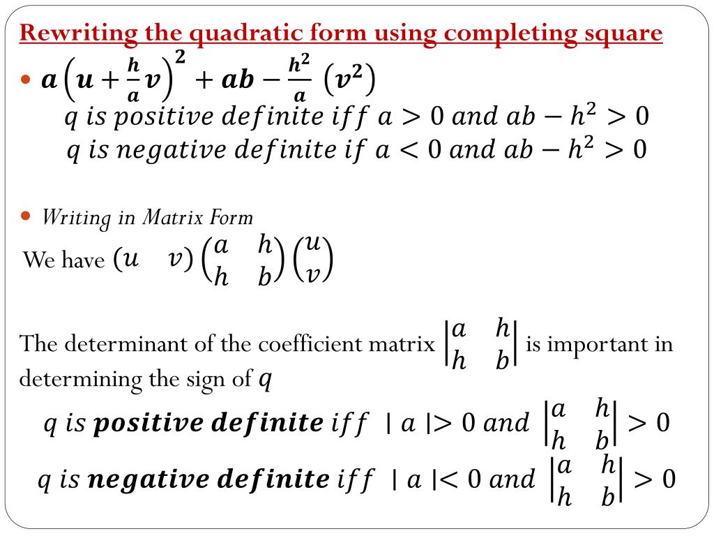 Ppt Quadratic Forms And Objective Functions With Two Or More