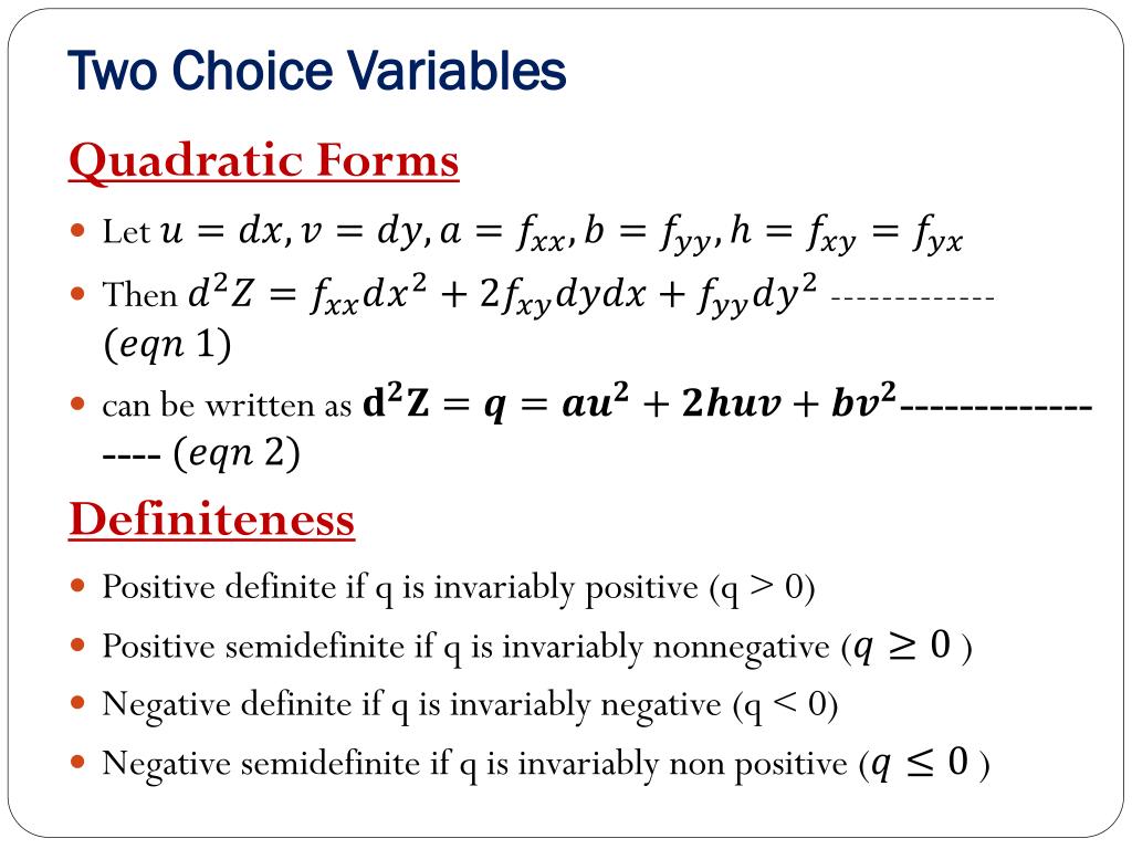 Ppt Quadratic Forms And Objective Functions With Two Or More