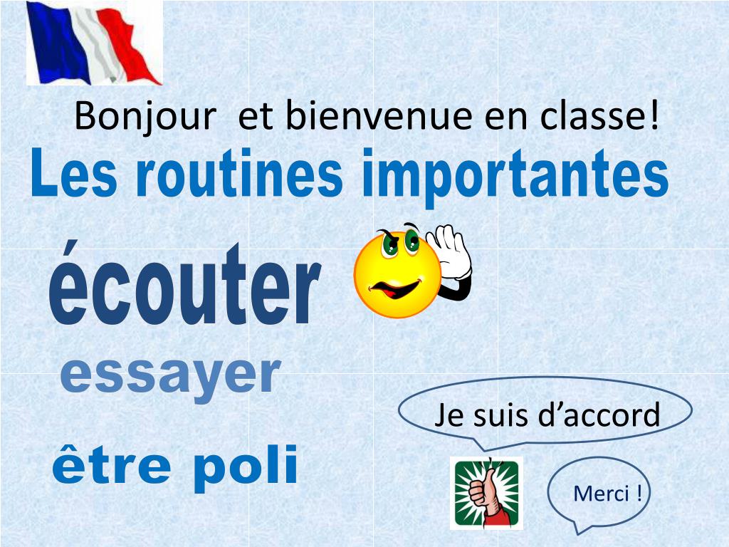 PPT - Bonjour et bienvenue en classe! PowerPoint Presentation, free ...