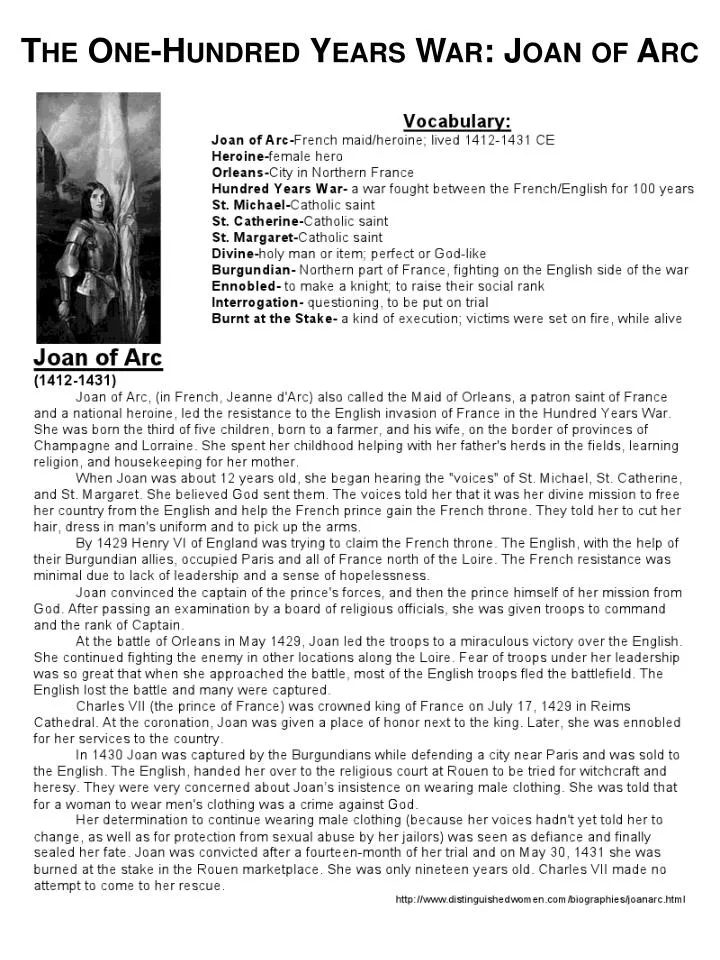 PPT - The One-Hundred Years War: Joan of Arc PowerPoint Presentation ...