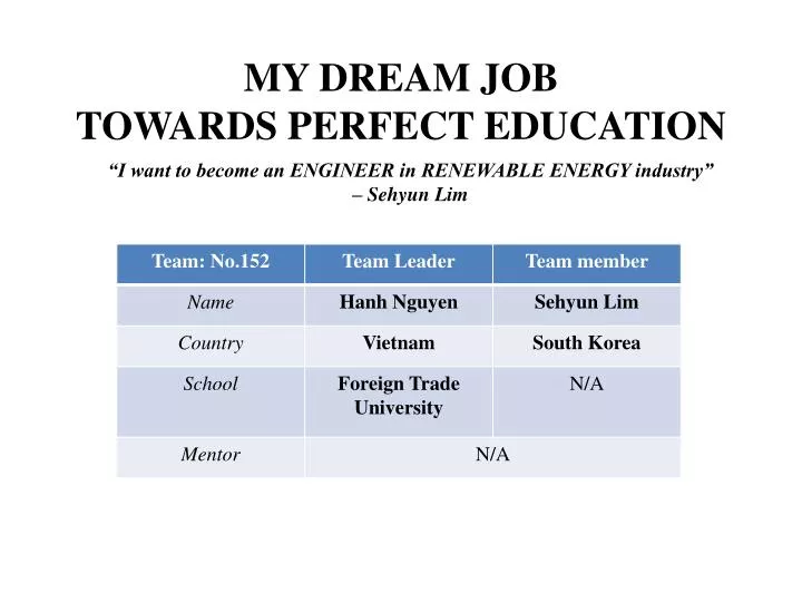 PPT - MY DREAM JOB TOWARDS PERFECT EDUCATION PowerPoint Presentation ...