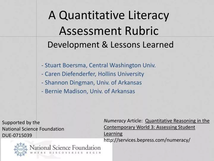 PPT - A Quantitative Literacy Assessment Rubric PowerPoint Presentation ...