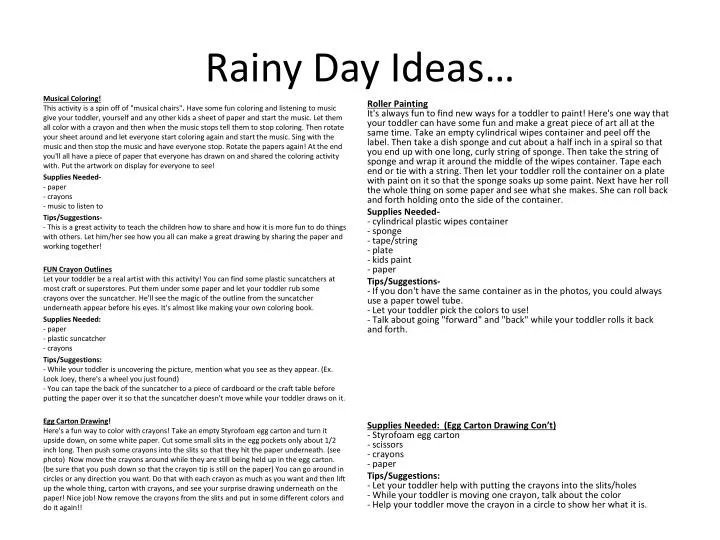 PPT - Rainy Day Ideas… PowerPoint Presentation, free download - ID:2448866