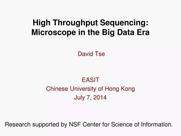 PPT - High Throughput Sequencing: Microscope in the Big Data Era ...