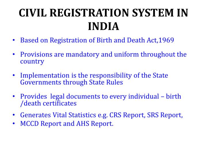 PPT - Civil Registration System and Sample Registration System in India ...