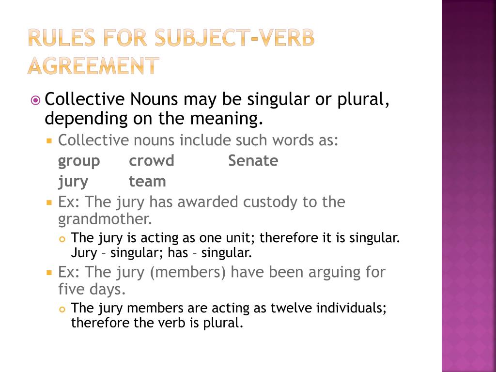 PPT - Agreement: subject-verb Pronoun-antecedent PowerPoint ...