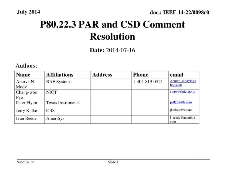 PPT - P80.22.3 PAR and CSD Comment Resolution PowerPoint Presentation ...