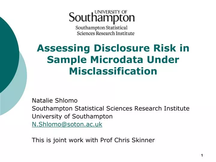 PPT - Assessing Disclosure Risk in Sample Microdata Under ...