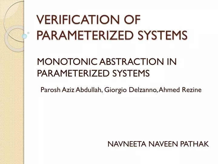 PPT - VERIFICATION OF PARAMETERIZED SYSTEMS PowerPoint Presentation, free download - ID:2466224