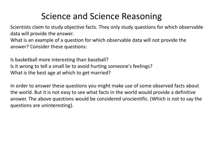 PPT - Science and Science Reasoning PowerPoint Presentation, free ...