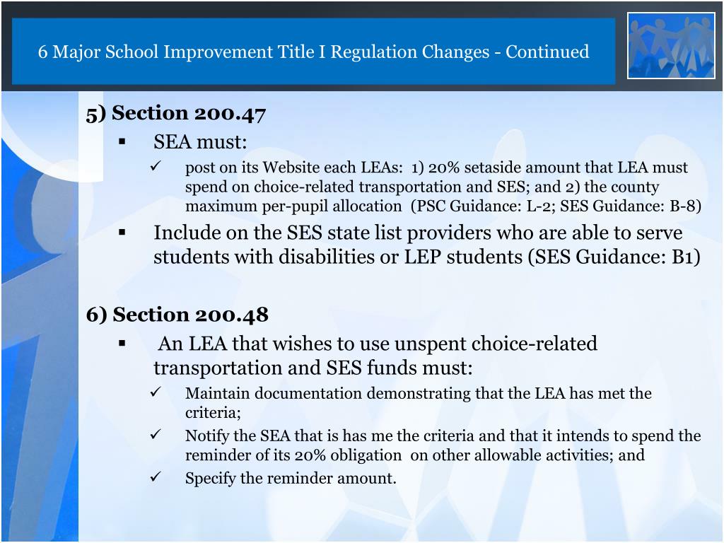 PPT - Major Changes to Title I Regulations Public School Choice ...