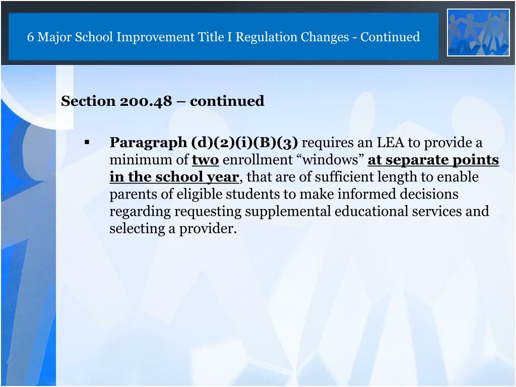 PPT - Major Changes to Title I Regulations Public School Choice ...