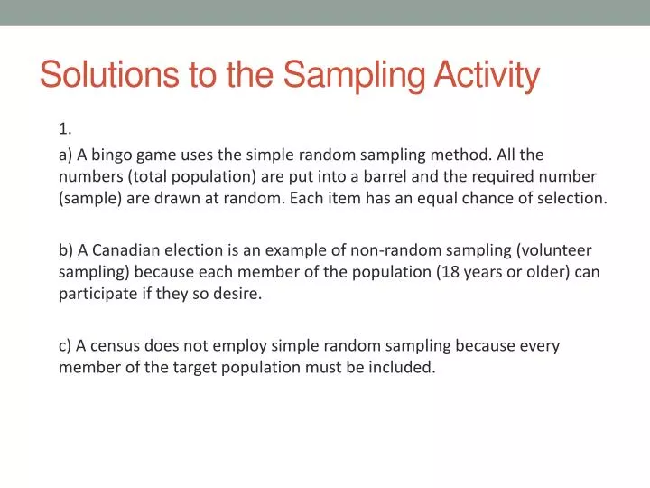 PPT - Solutions to the Sampling Activity PowerPoint Presentation, free ...